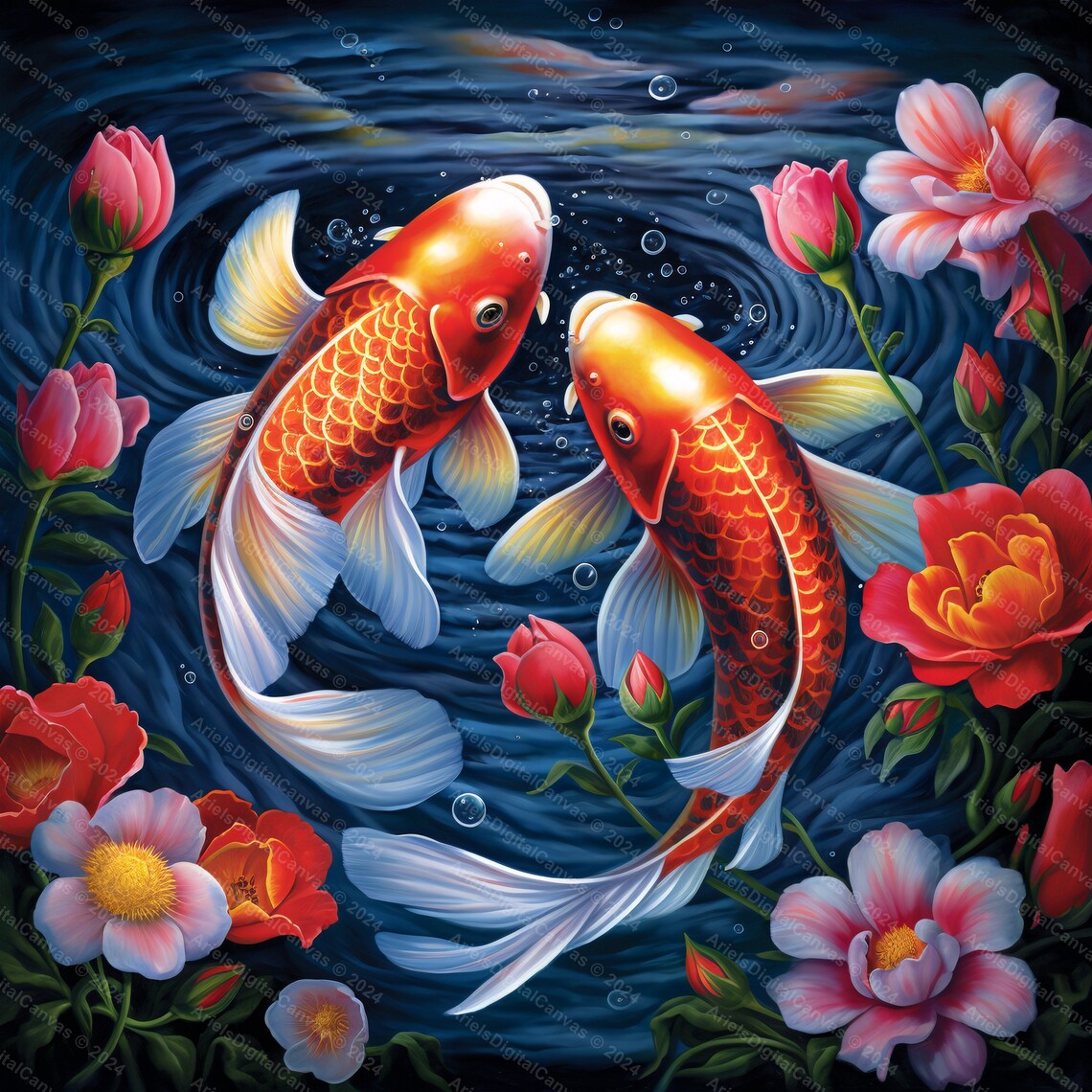 Koi Fish Tales Digital Paper Romantic Valentine's Day Love Inspired ...