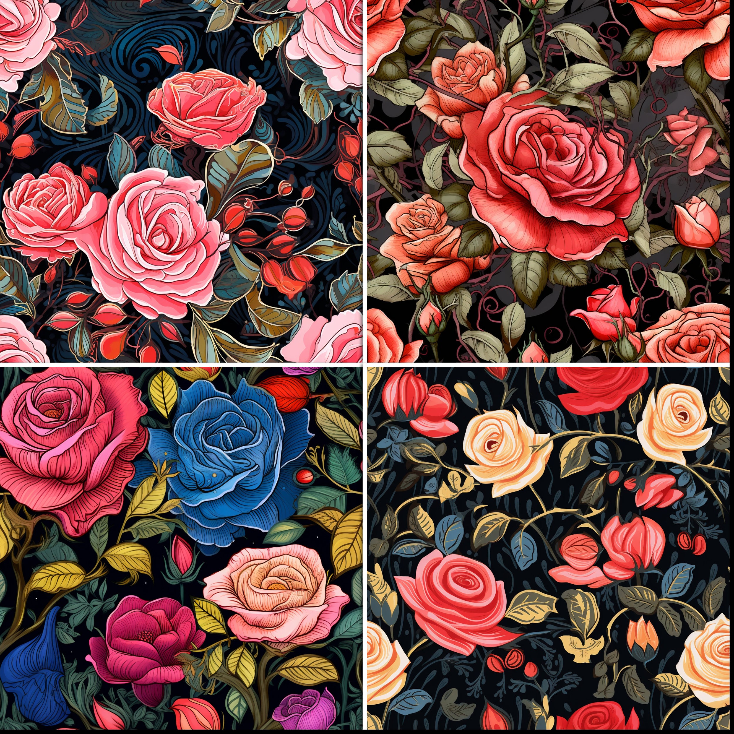 Charming Whimsical Rose Seamless Pattern for Unique DIY Projects Red ...