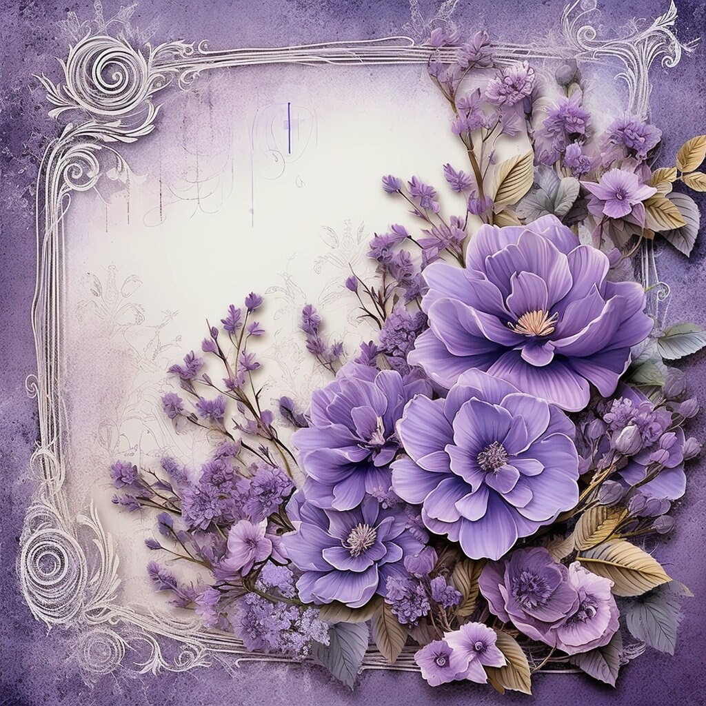 Elegant Purple Floral Digital Paper Vintage Wild Flowers Design ...