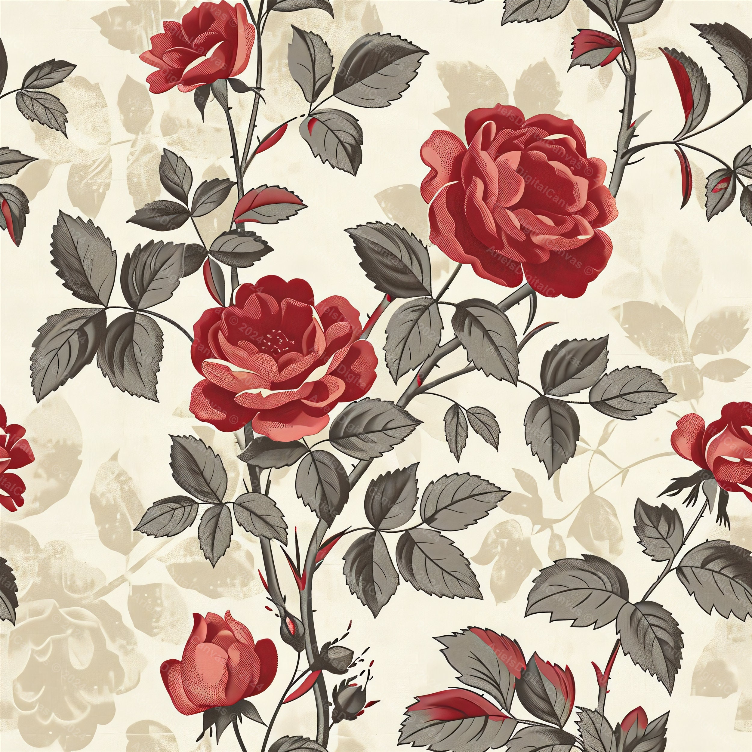 Rustic Farmhouse Rose Seamless Pattern for Cozy Home Decor Wallpaper ...