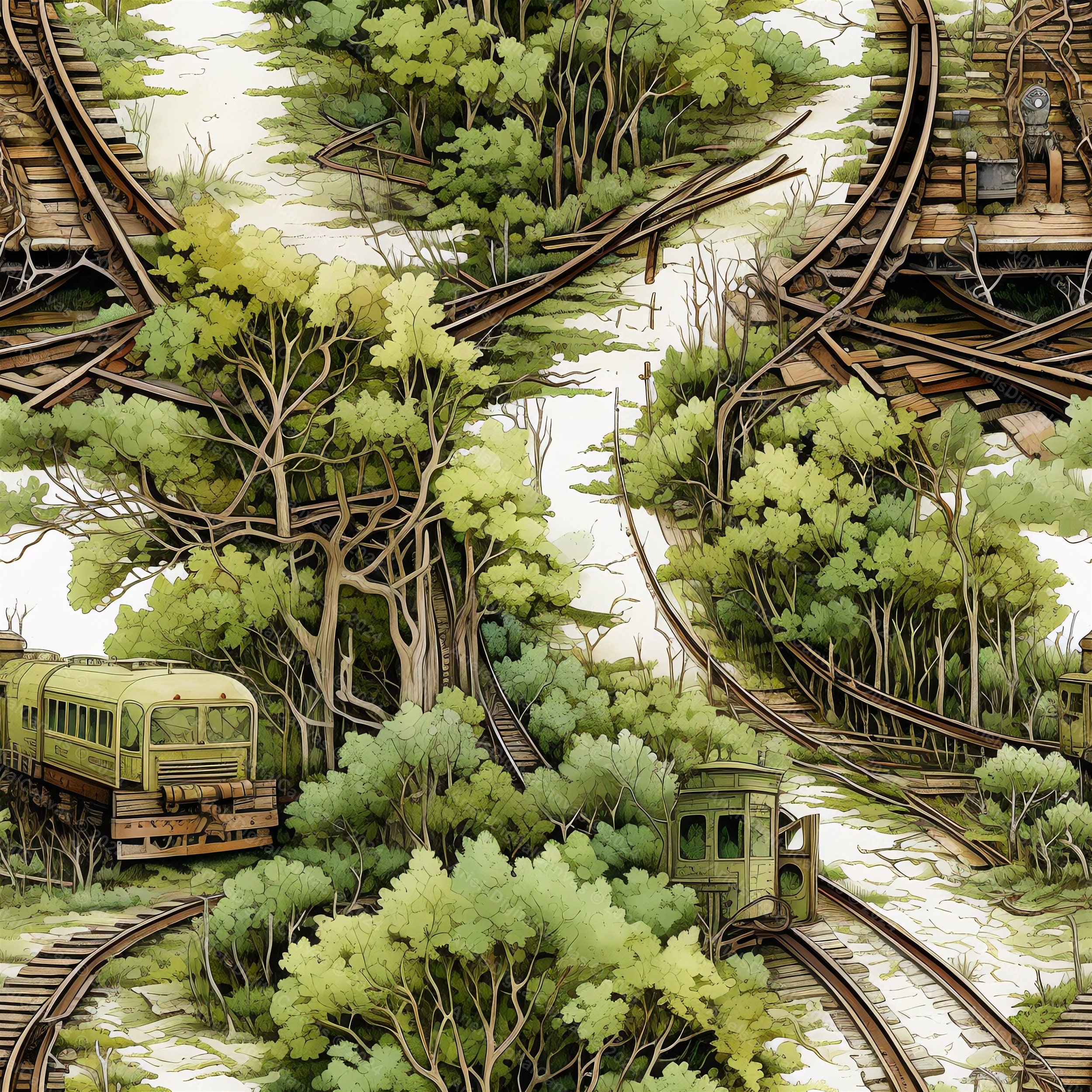 Seamless Vintage Train Track Pattern Design Vibrant Nostalgic Railway ...