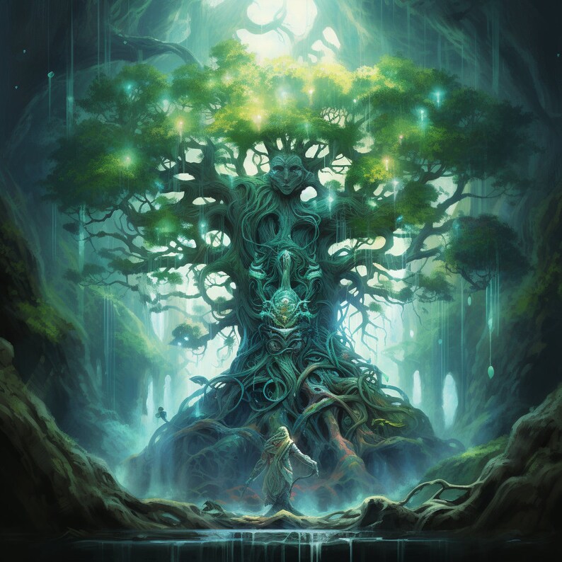 Enchanting Ancient Tree Spirits Digital Paper Unique Artistic Design ...