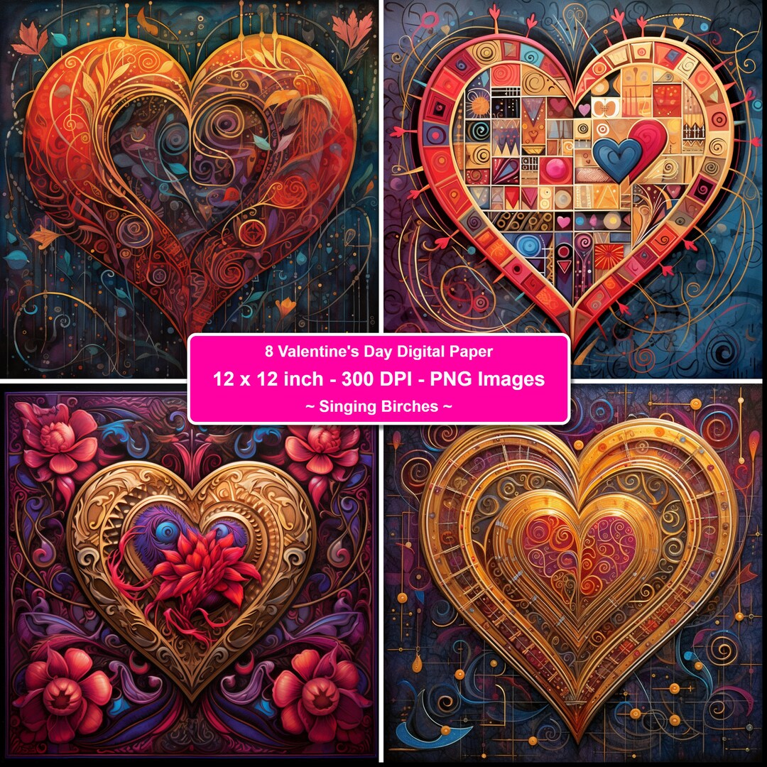 Valentine's Day Love Heart Digital Paper Vibrant Romance Themed Design ...