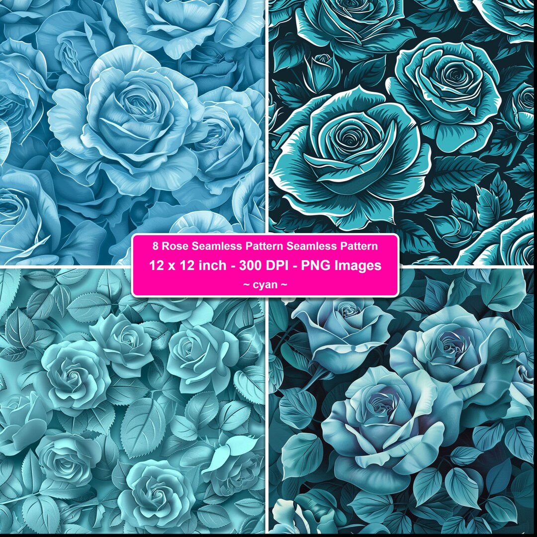 Elegant Cyan Rose Seamless Pattern Design for Classic Home Decor and ...