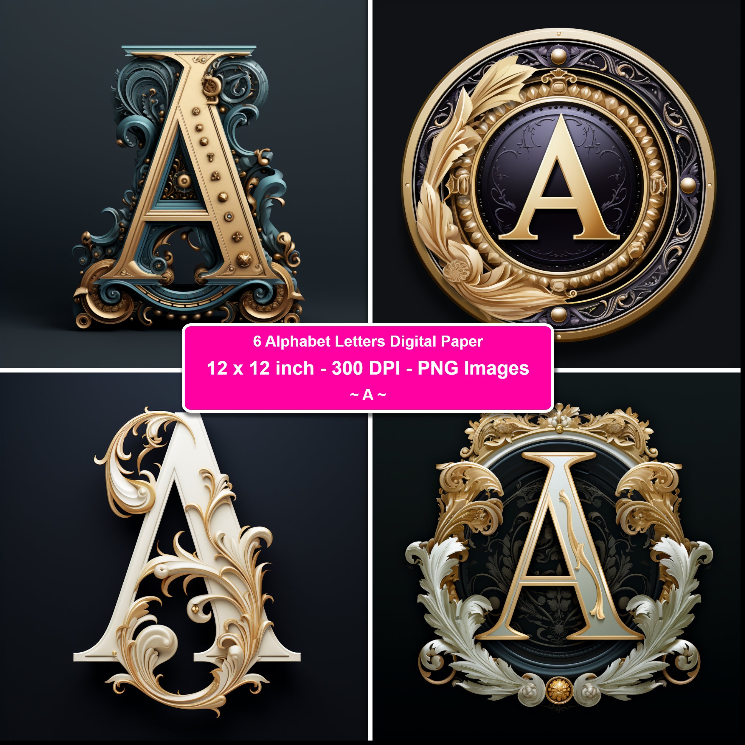 Alphabet Letter A Digital Paper Sophisticated Design Capital A Monogram ...