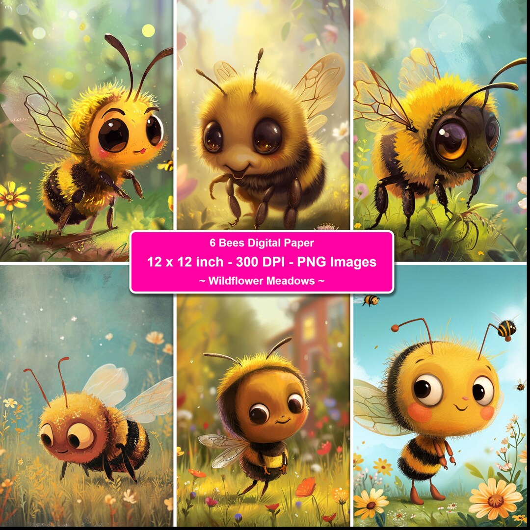 Charming Bee Digital Paper Super Cute Main Bee Design Perfect for ...