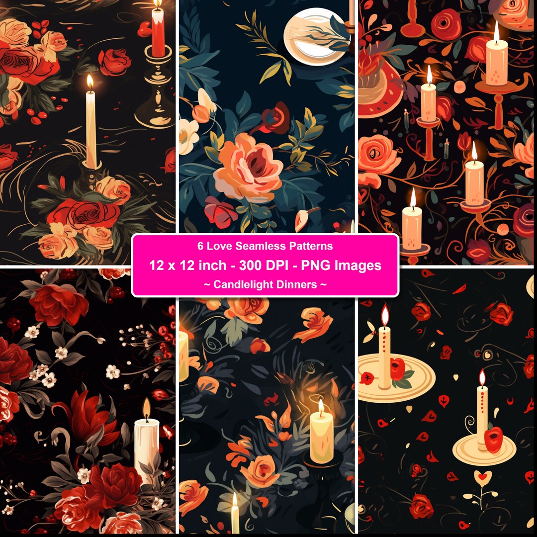 Romantic Love Themed Seamless Pattern Cozy Candlelight Dinner Design - Etsy