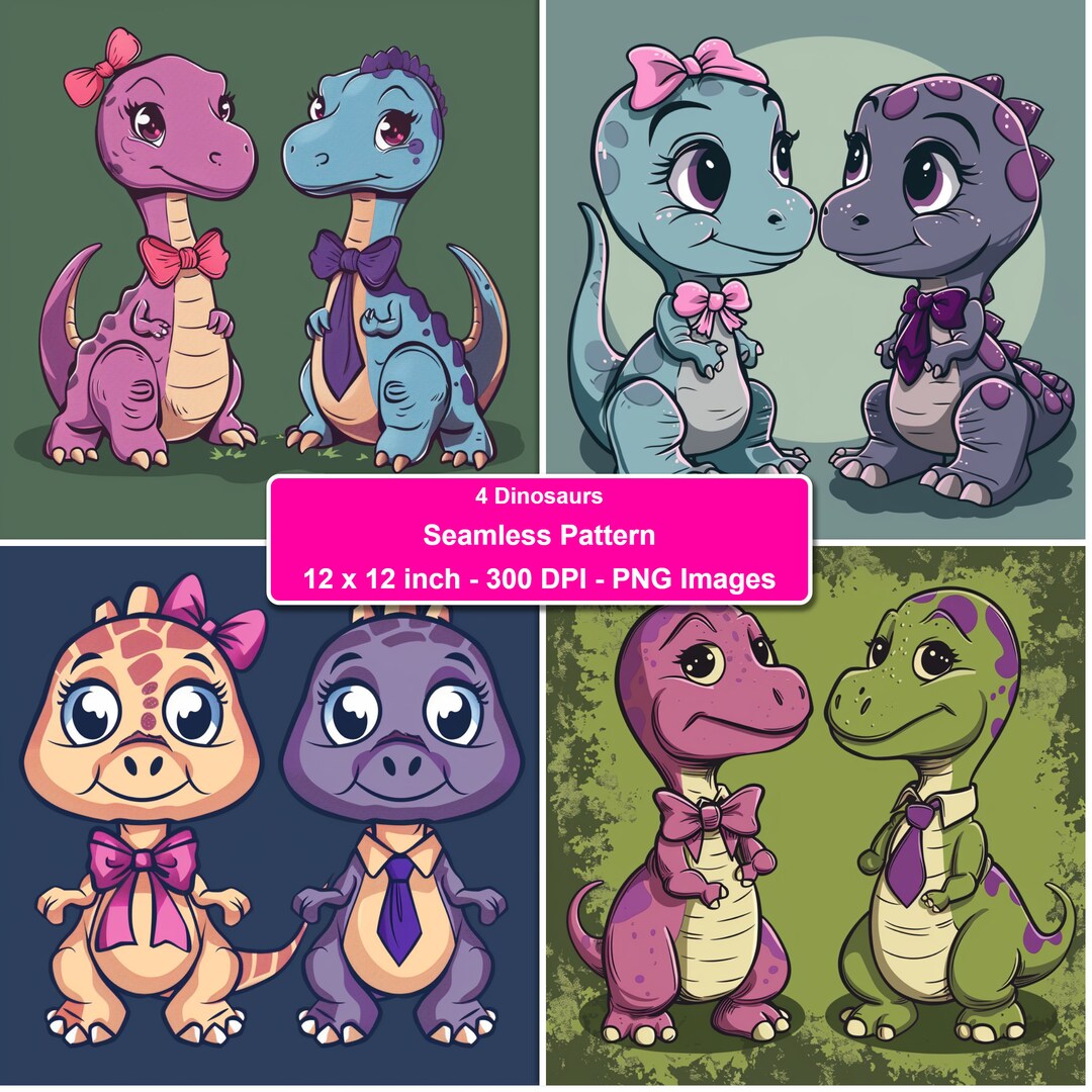 Printable Twin Dinosaurs Digital Paper Adorable Dino Siblings Nursery ...
