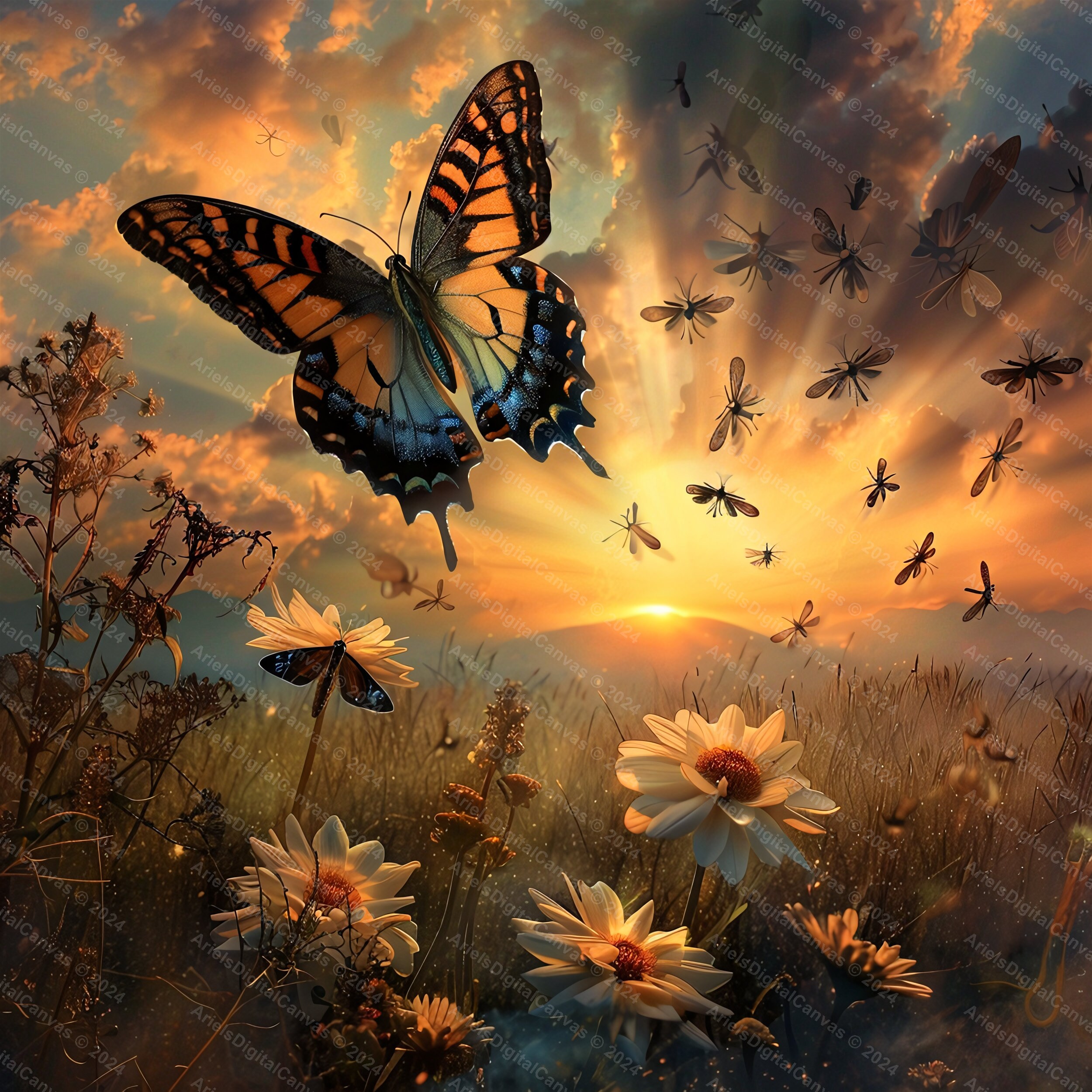 Vibrant Butterfly Digital Design Enchanting Moths Twilight Scenery ...