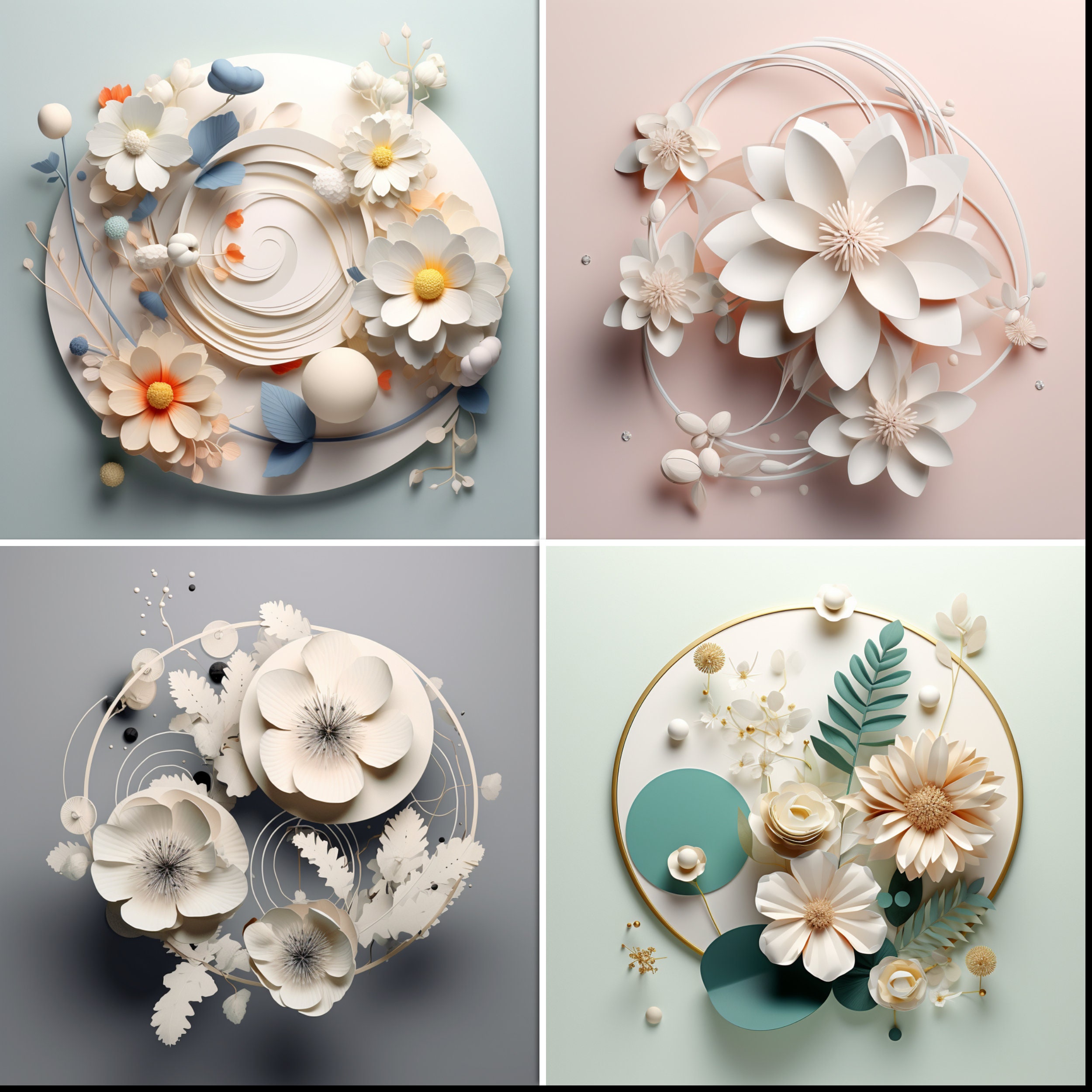 Digital Sale Ephemeral Flower Circles Delicate 3D Botanical Art Unique ...