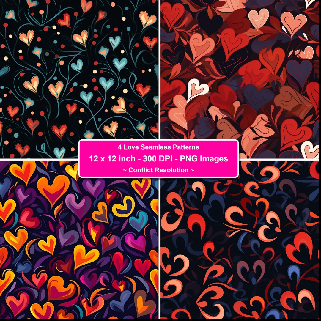 Seamless Love Pattern Digital Art Romantic Heart Design - Etsy