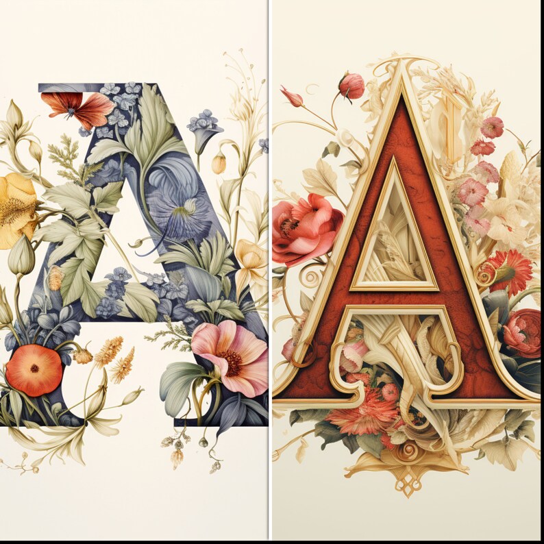 Alphabet Letter A Design With Floral Embellishments Creative Capital A ...