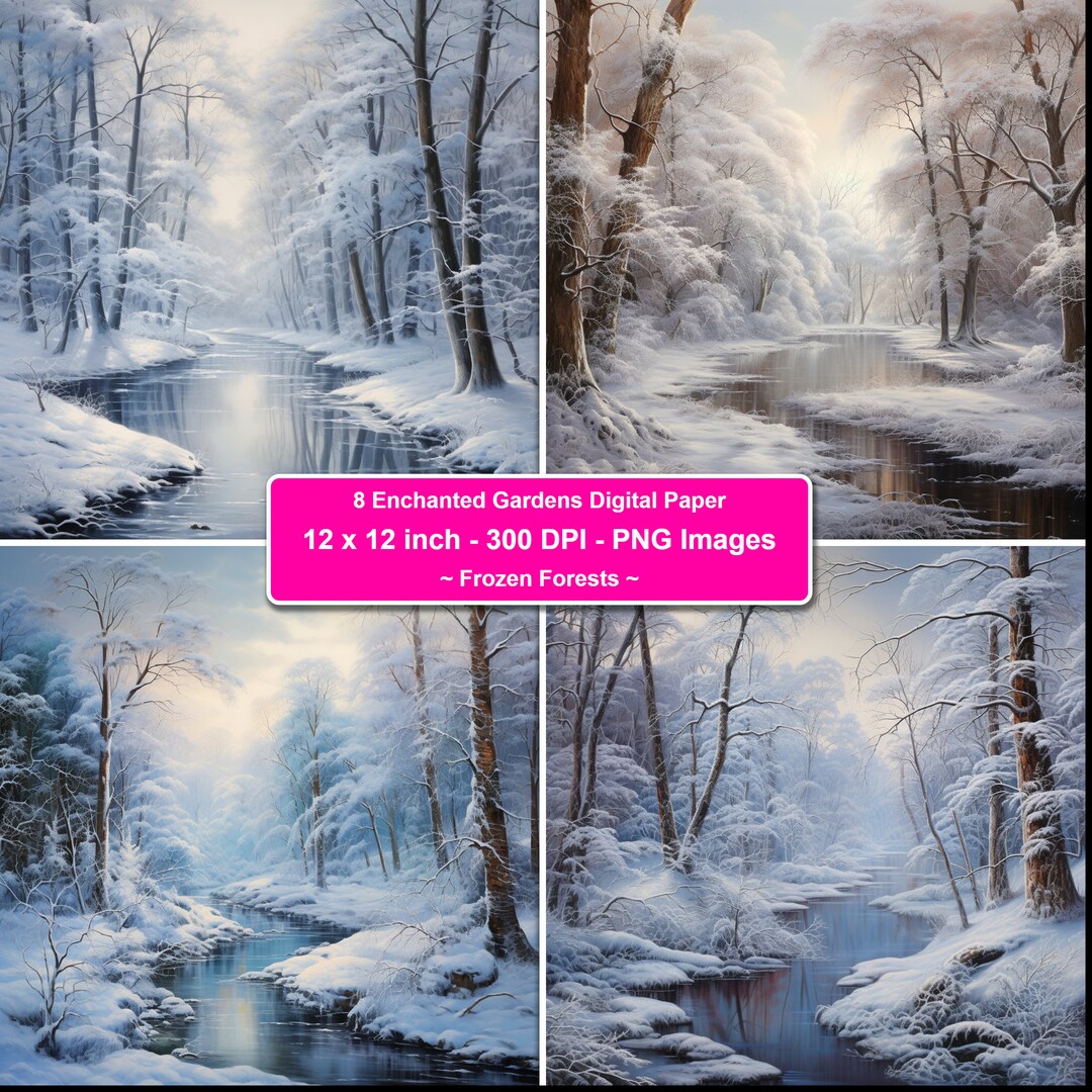 Backdrop Digital Paper Winter Digital Paper Enchanted Winter Wonderland ...