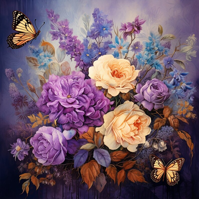 Shades of Purple Floral Digital Paper Vintage Purple Wildflowers ...