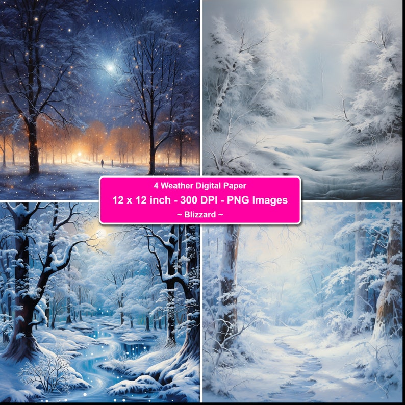 Blizzard Digital Paper Stunning Winter Scenes High-quality Backgrounds ...