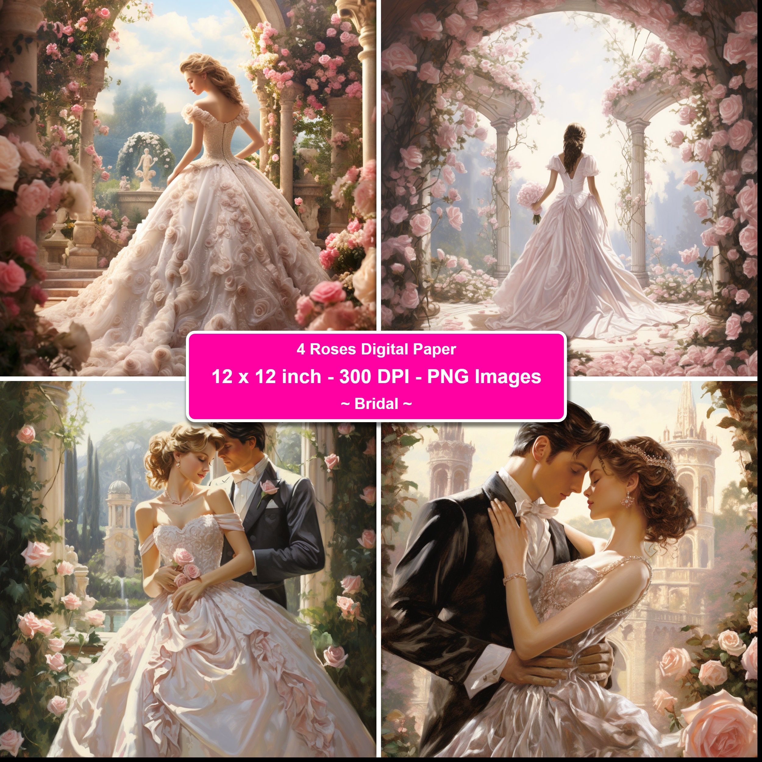 Digital Sale Romantic Rose Bridal Love Digital Paper for Wedding ...