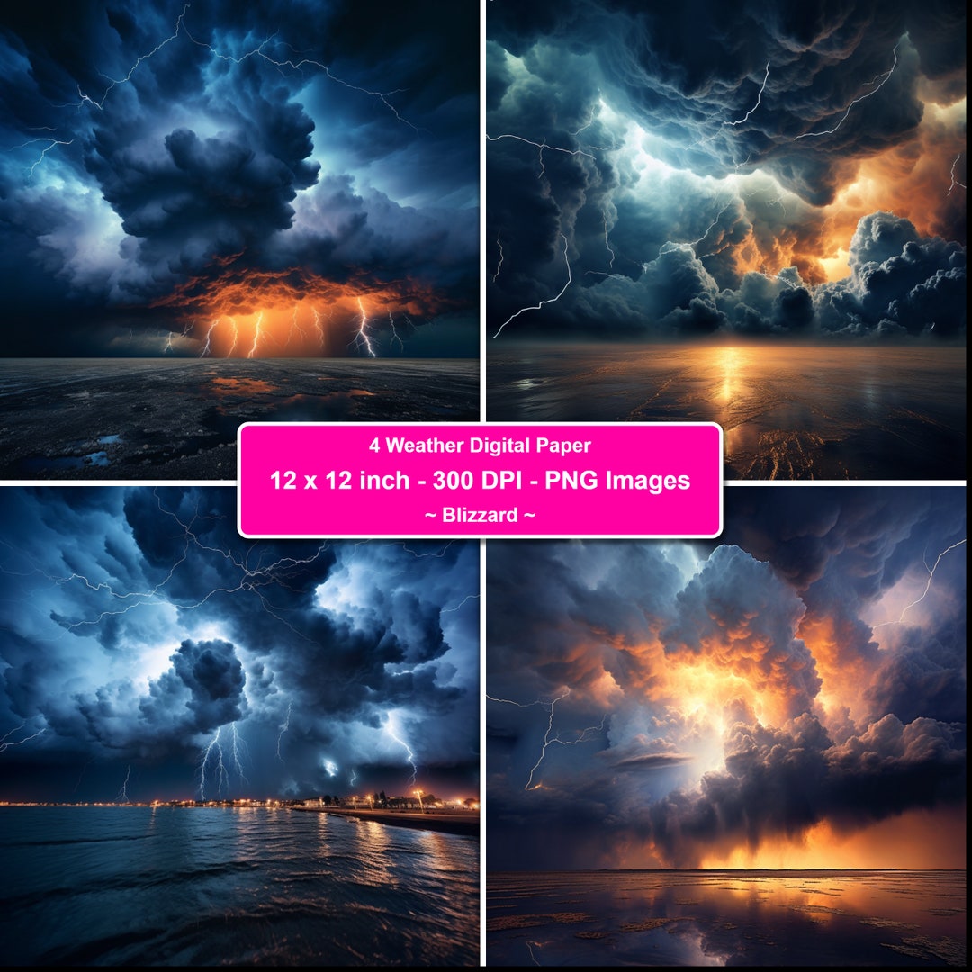 Captivating Weather Digital Paper Artistic Stormy Skies Printable ...