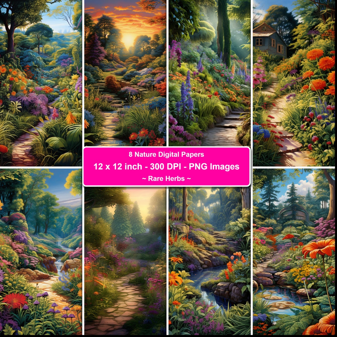Lush Herbal Garden Digital Paper Exquisite Rare Herbs Design Vibrant ...