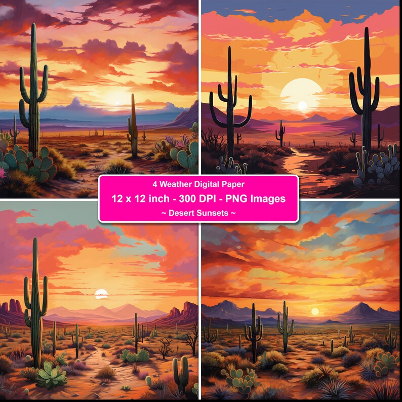 Desert Sunset Ambiance Digital Paper Vibrant Evening Skies Digital Art ...
