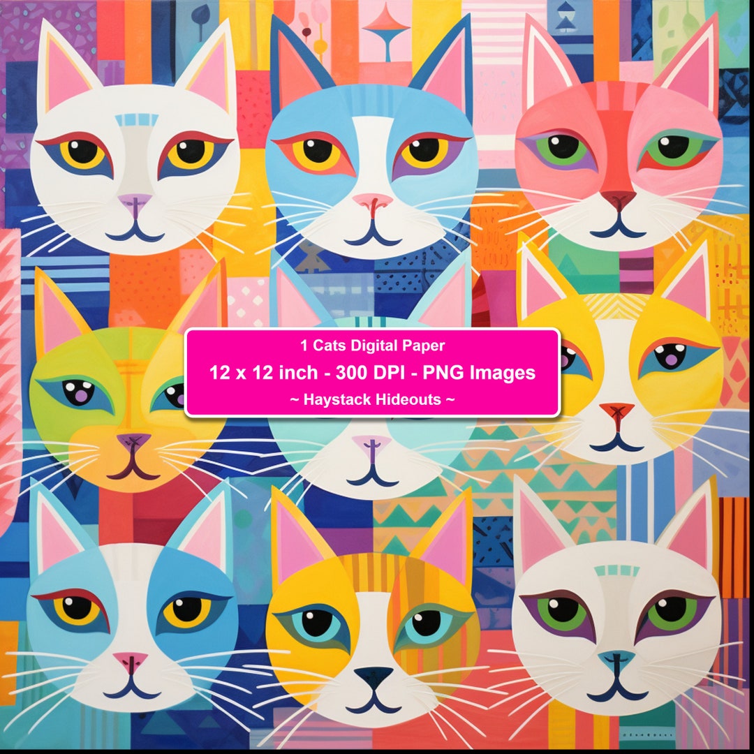 Charming Cat Digital Paper Whimsical Pet Crafting Background Unique ...