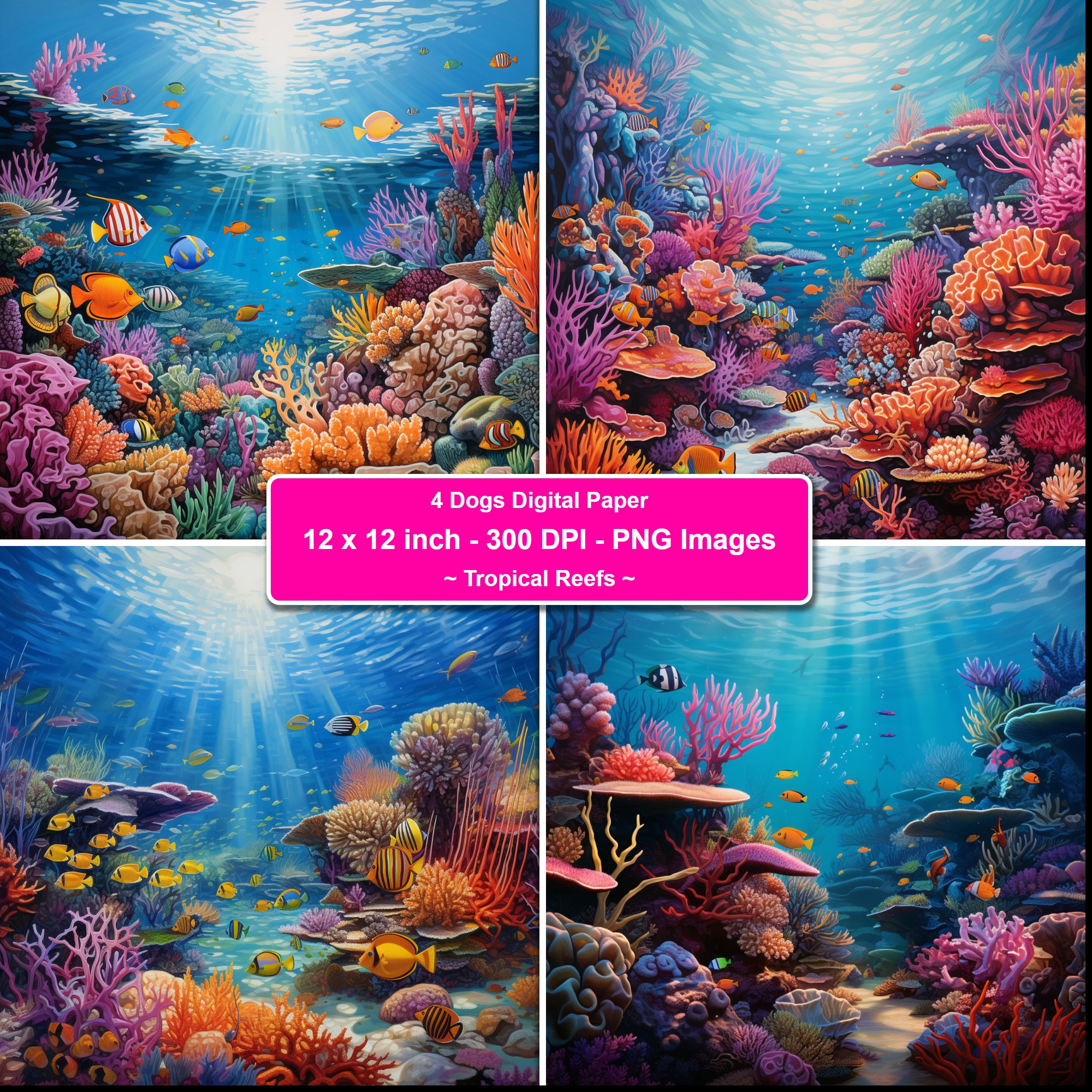 Tropical Reef Scenery Digital Paper Vibrant Underwater Coral Design ...