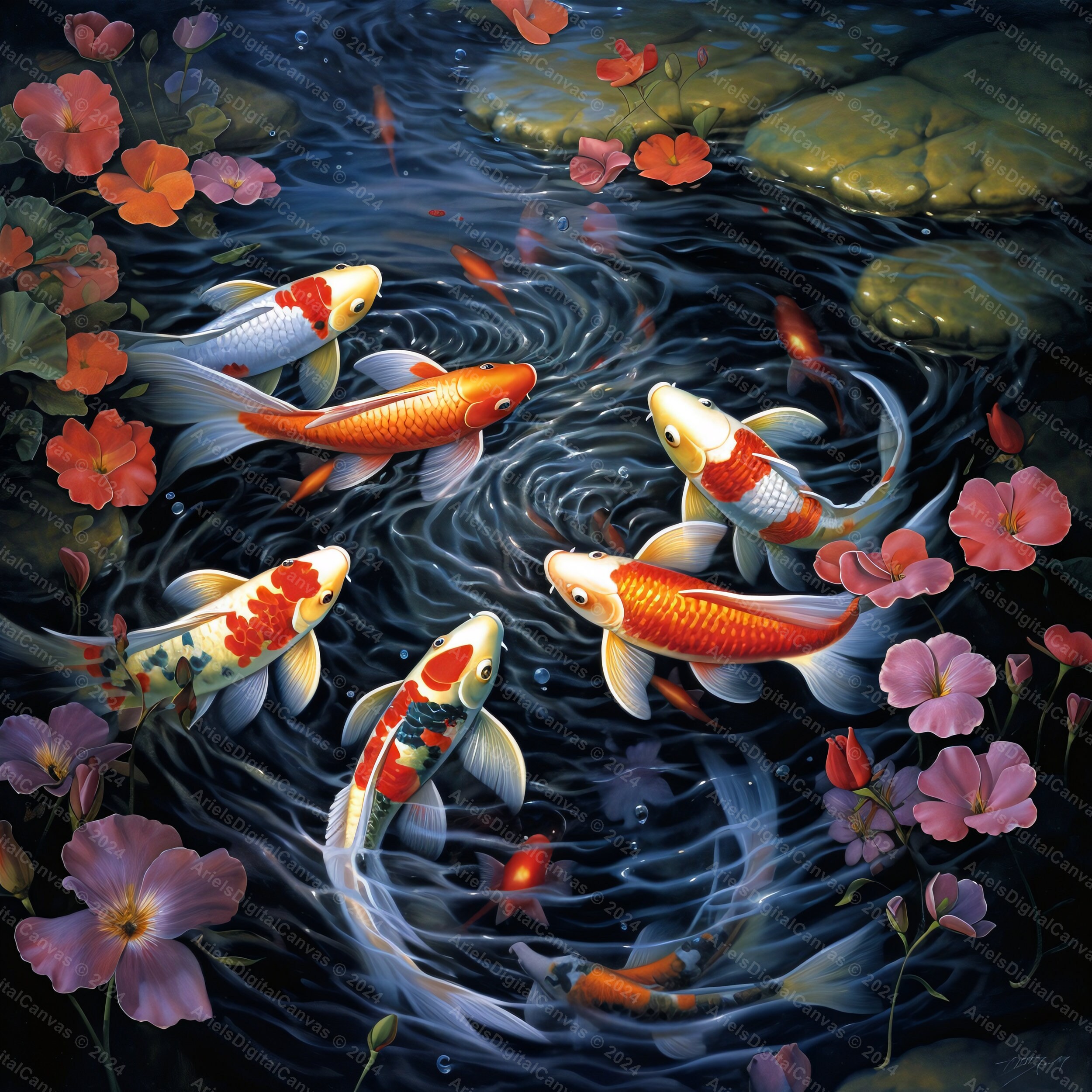 Koi Fish Tales Digital Paper Romantic Valentine's Day Love Inspired ...