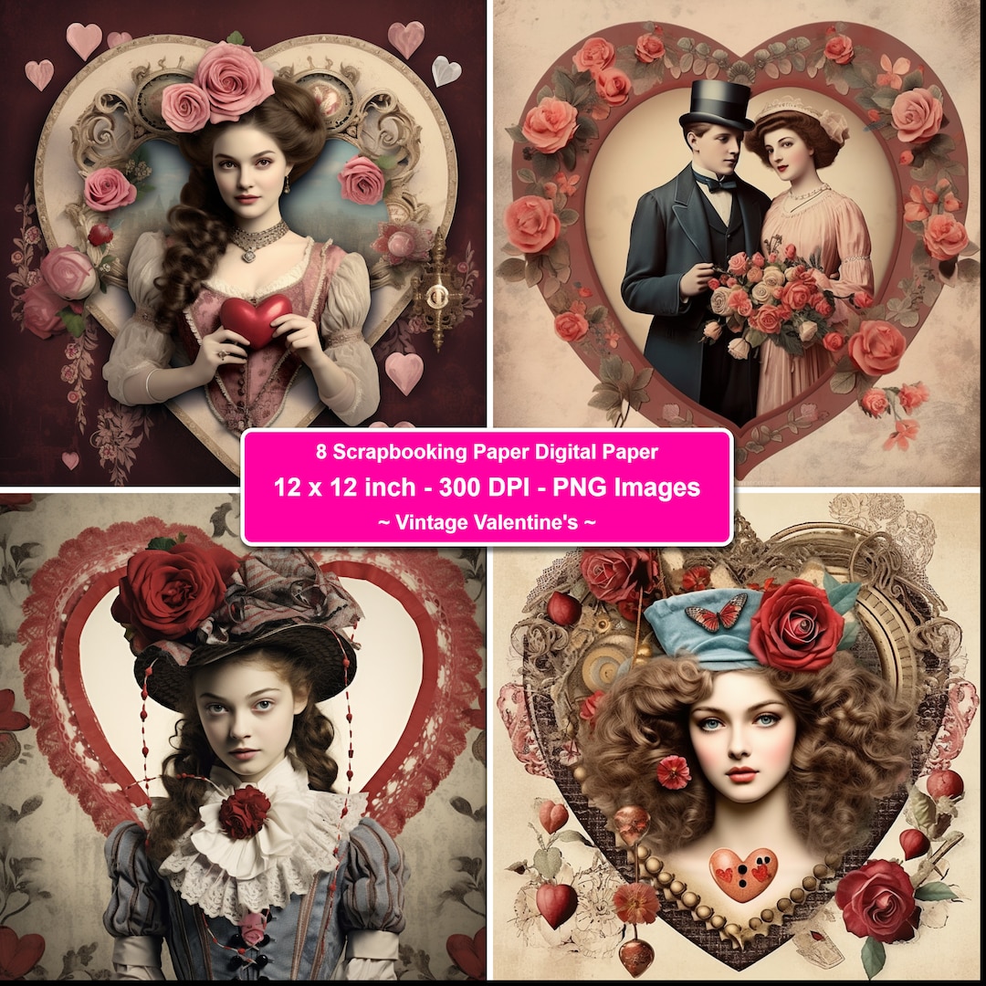 Victorian Scrapbooking Digital Paper Cute Vintage Valentine's Day ...