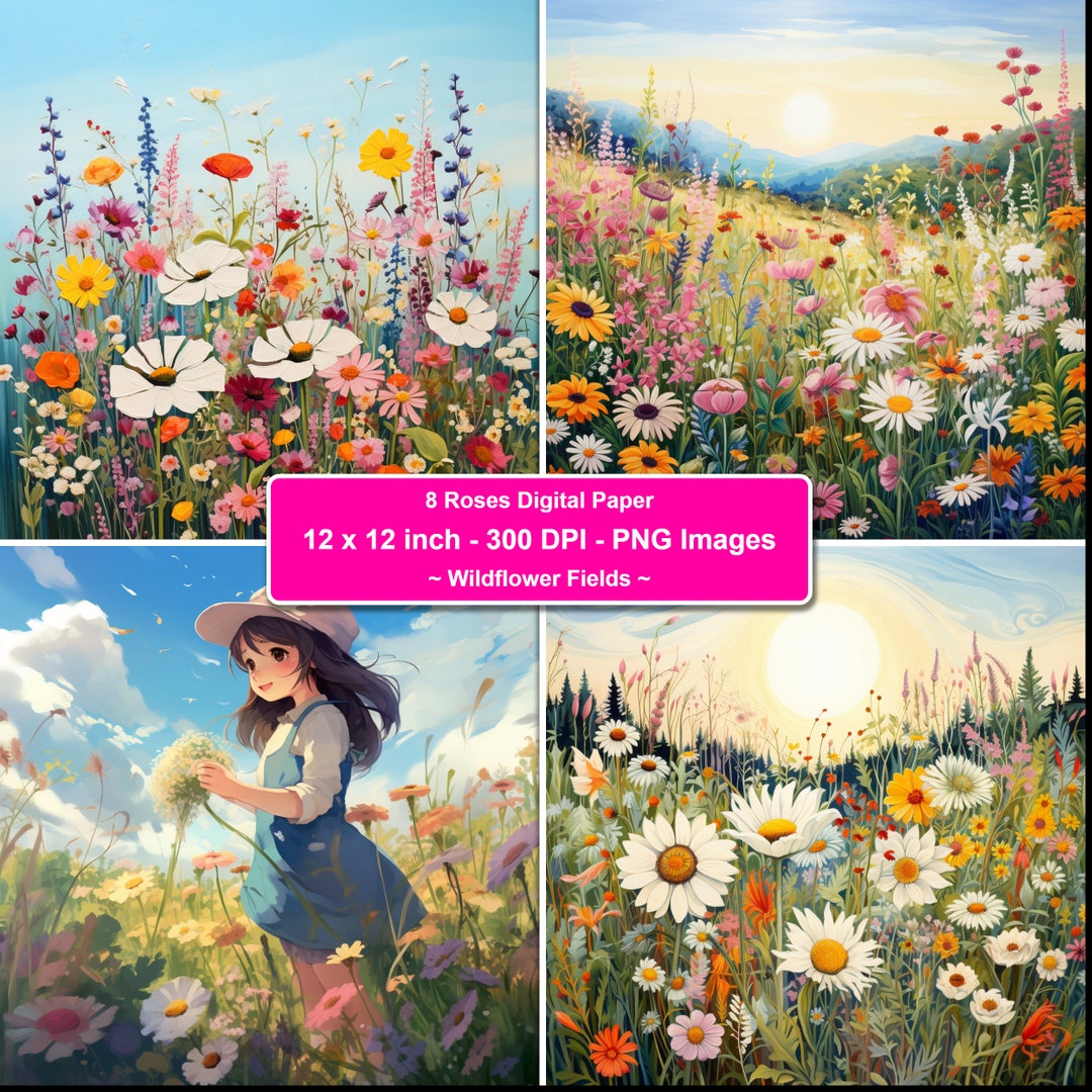 Wildflower Fields Digital Craft Paper Enchanting Floral Designs Instant ...