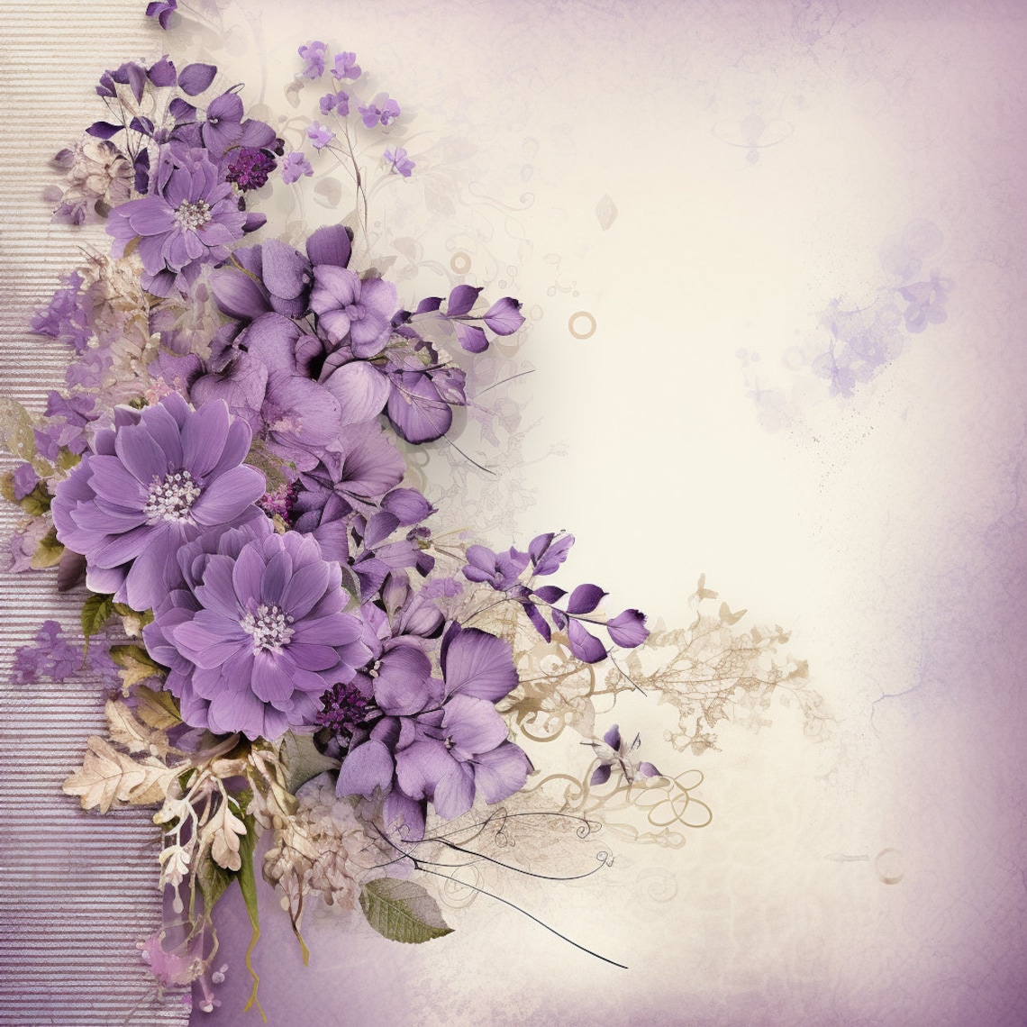 Elegant Purple Floral Digital Paper Vintage Wild Flowers Design ...