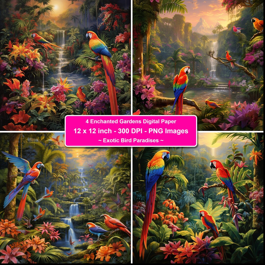 Vibrant Birds Digital Paper Exotic Bird Digital Paper Parrot Digital ...