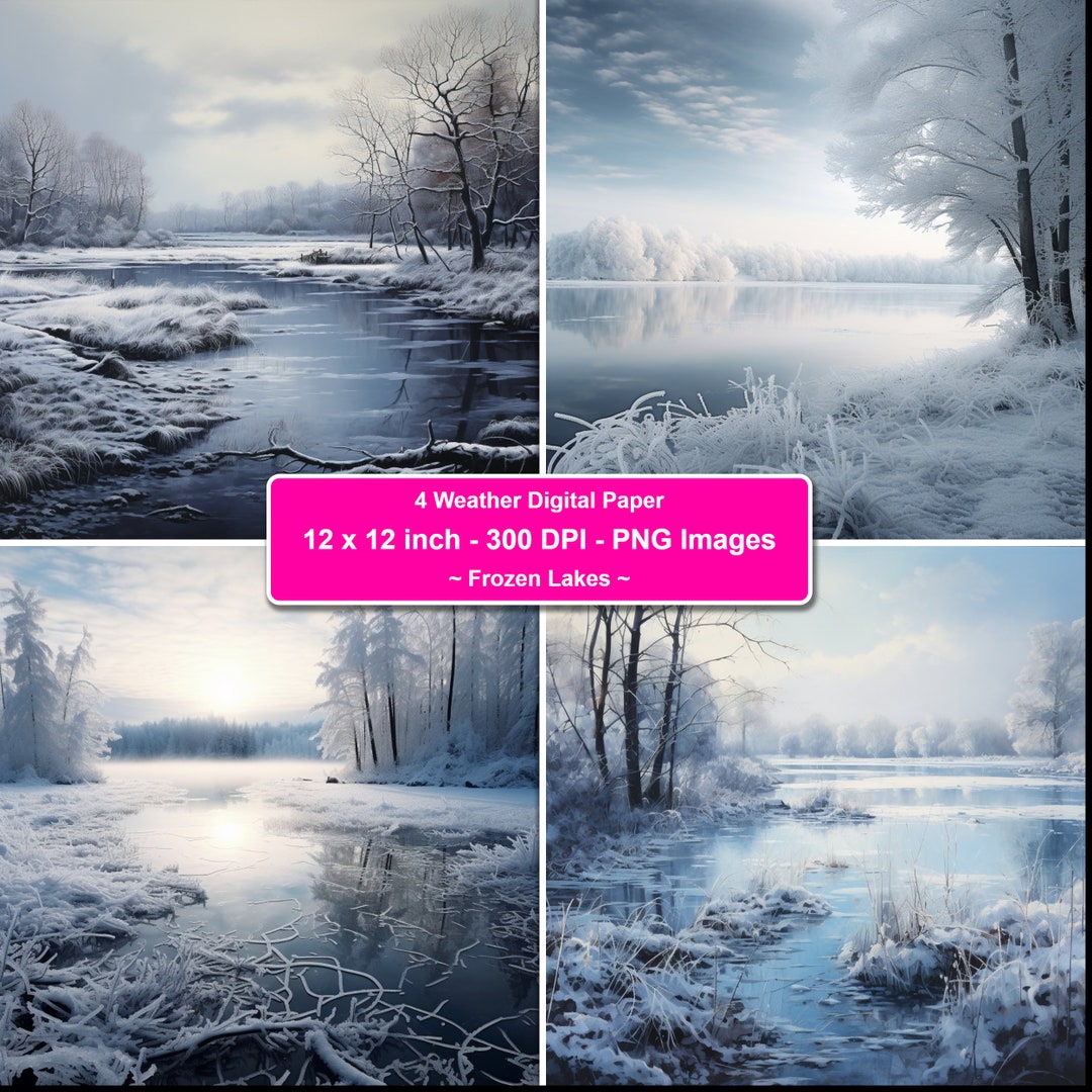 Digital Art Enchanting Frozen Lakes Digital Paper Winter Wonderland ...