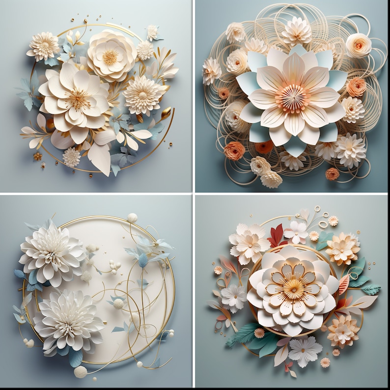 Digital Sale Ephemeral Flower Circles Delicate 3D Botanical Art Unique ...