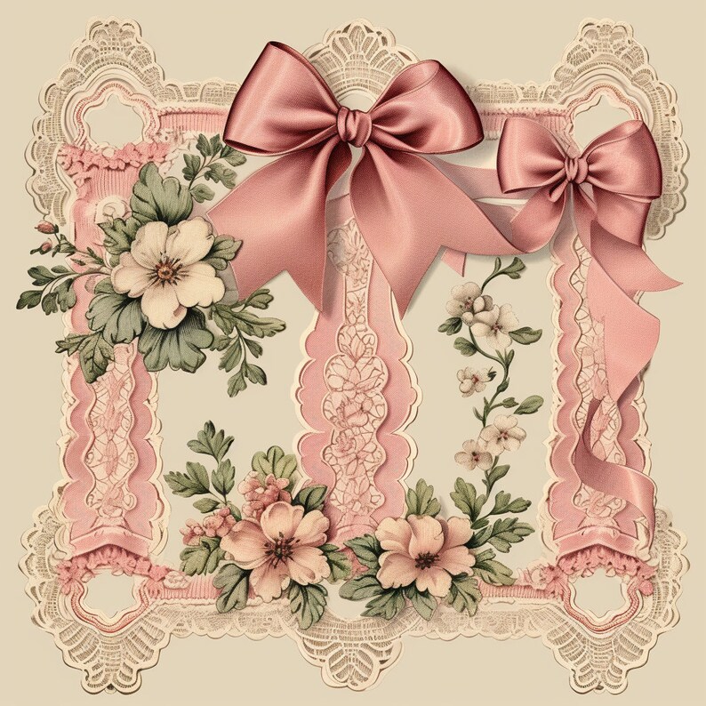 Digital Victorian Lace Ribbon Patterns Digital Paper Pack Super Cute ...
