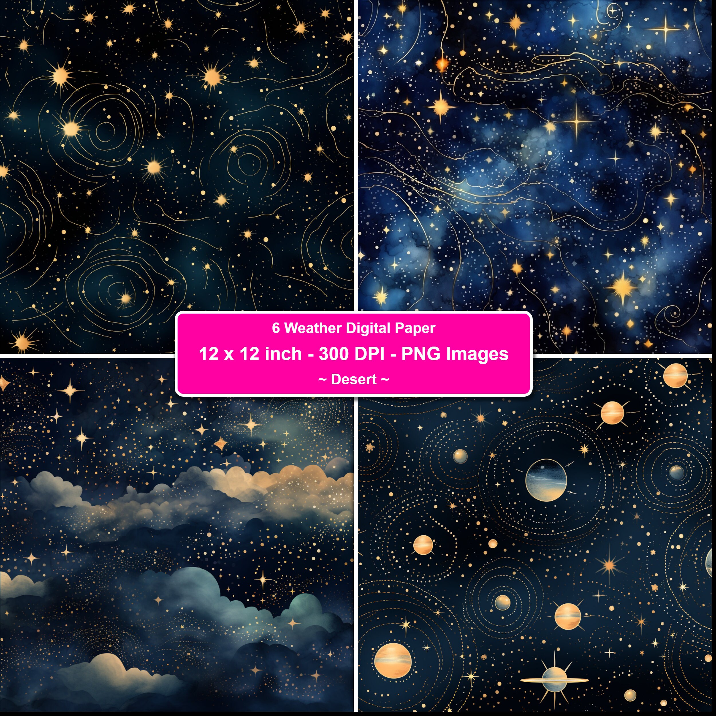 Digital Sale Starry Night Sky Digital Paper Celestial Dreamscape ...