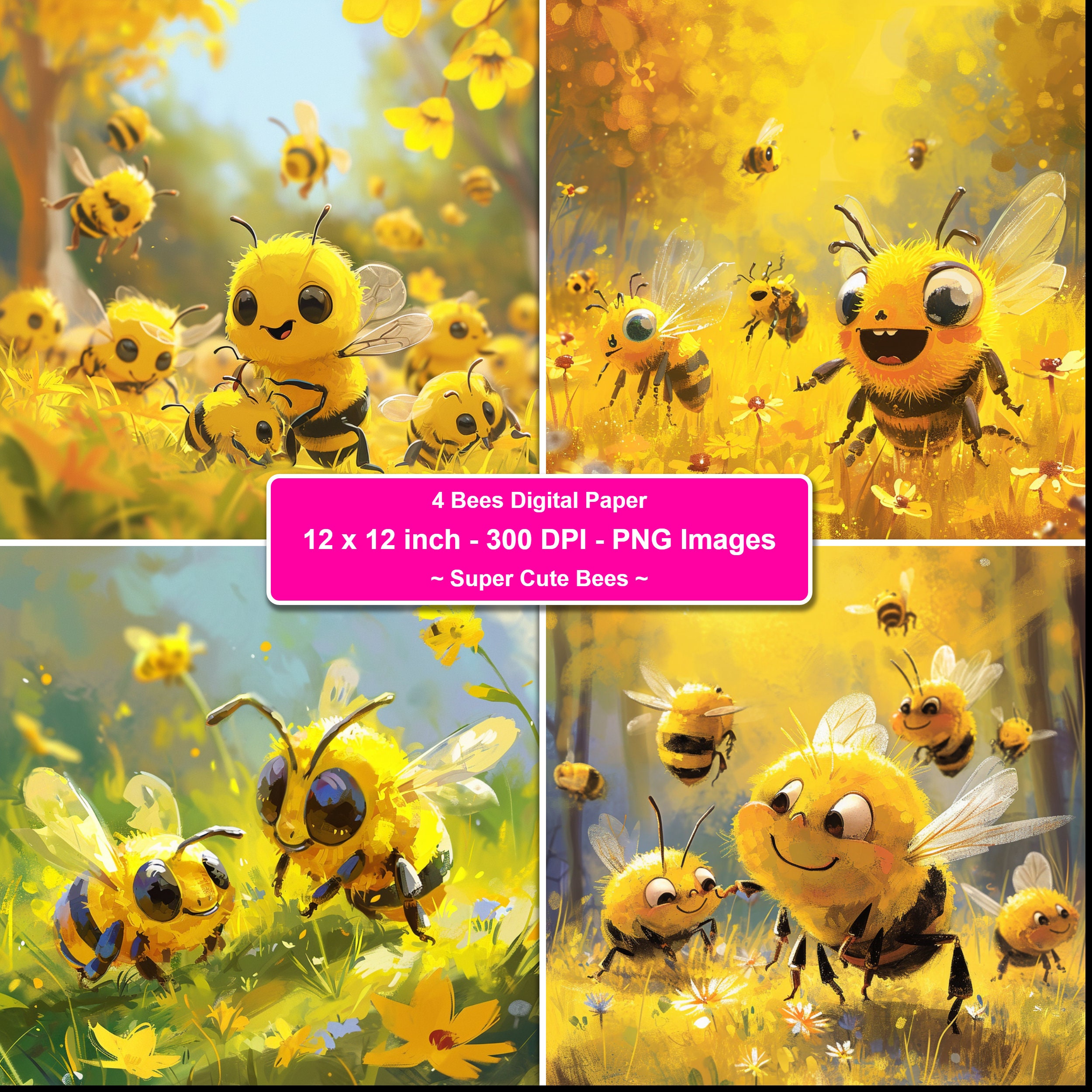 Adorable Bee Digital Paper High-quality Cute Bee Design for ...