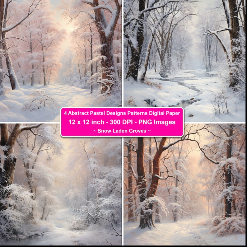 Artistic Pastel Snow Groves Digital Paper Enchanting Winter Scenes - Etsy