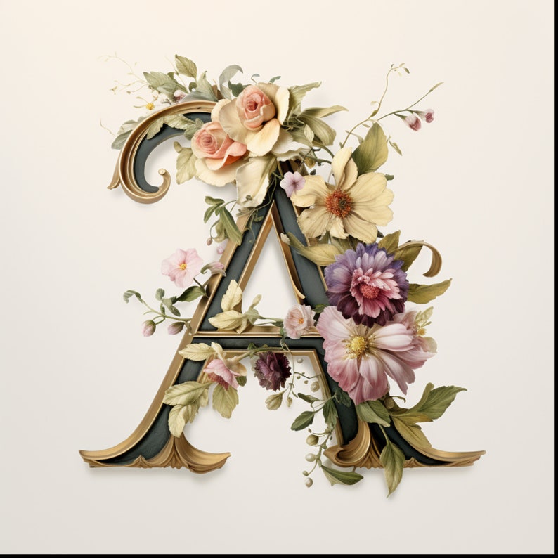 Elegant Floral Alphabet Letter A Design Chic Botanical Initial ...