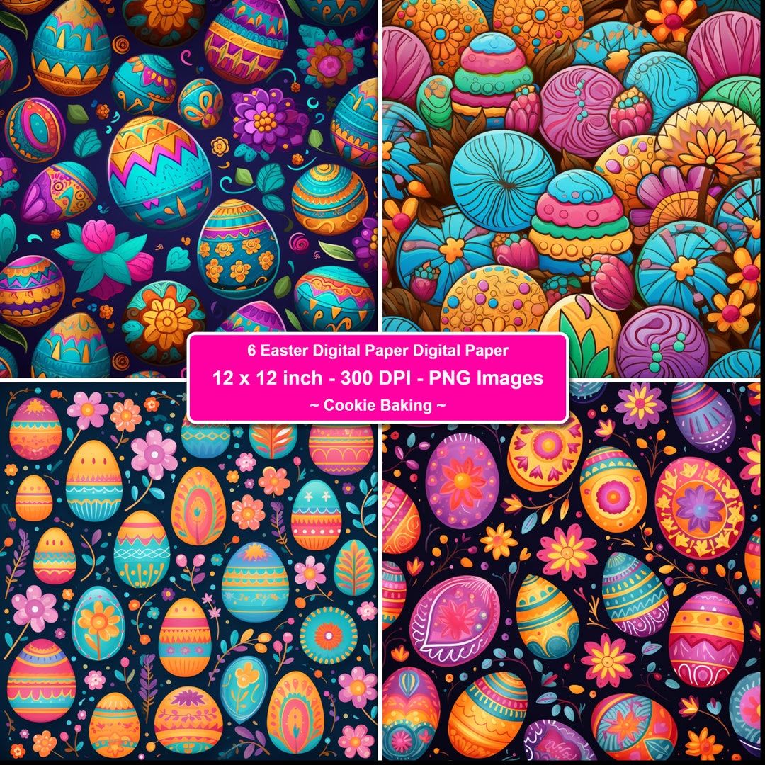 Easter Egg Digital Paper Easter Vibrant Hunt Cookie Baking Fun Digital ...