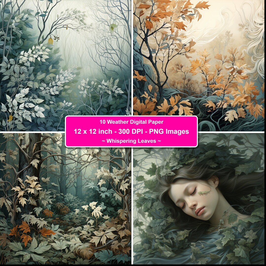 Whispering Leaves Scene Digital Paper Unique Weather Inspired Design ...