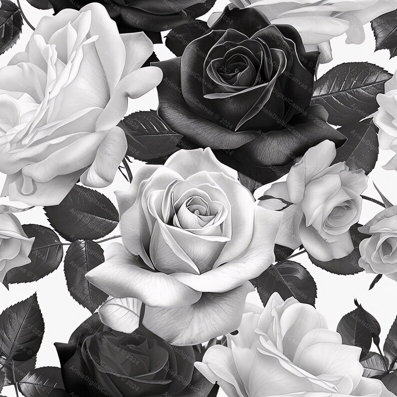 Elegant Black & White Rose Pattern Design for Chic Decor Wallpaper ...
