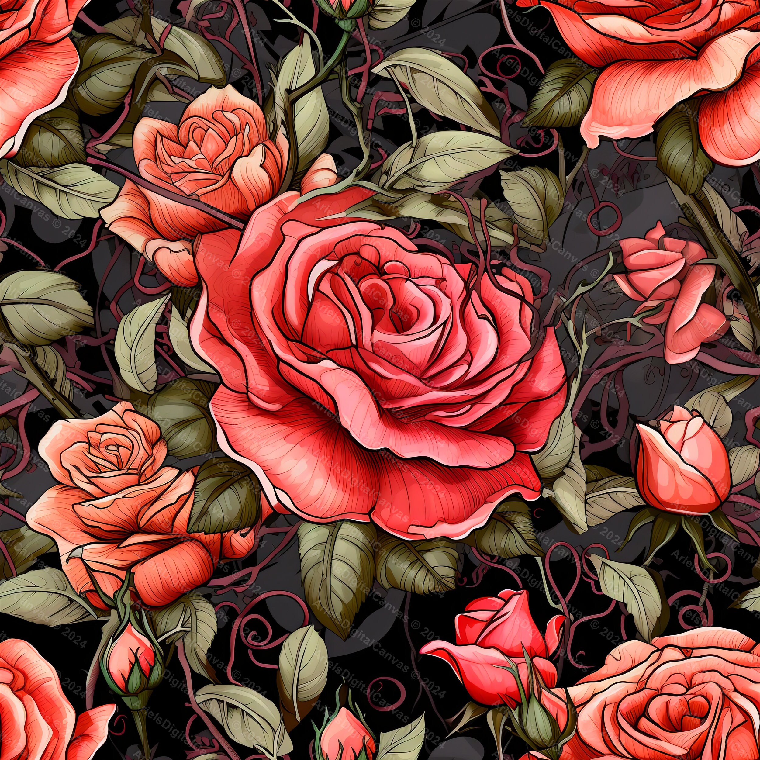 Charming Whimsical Rose Seamless Pattern for Unique DIY Projects Red ...