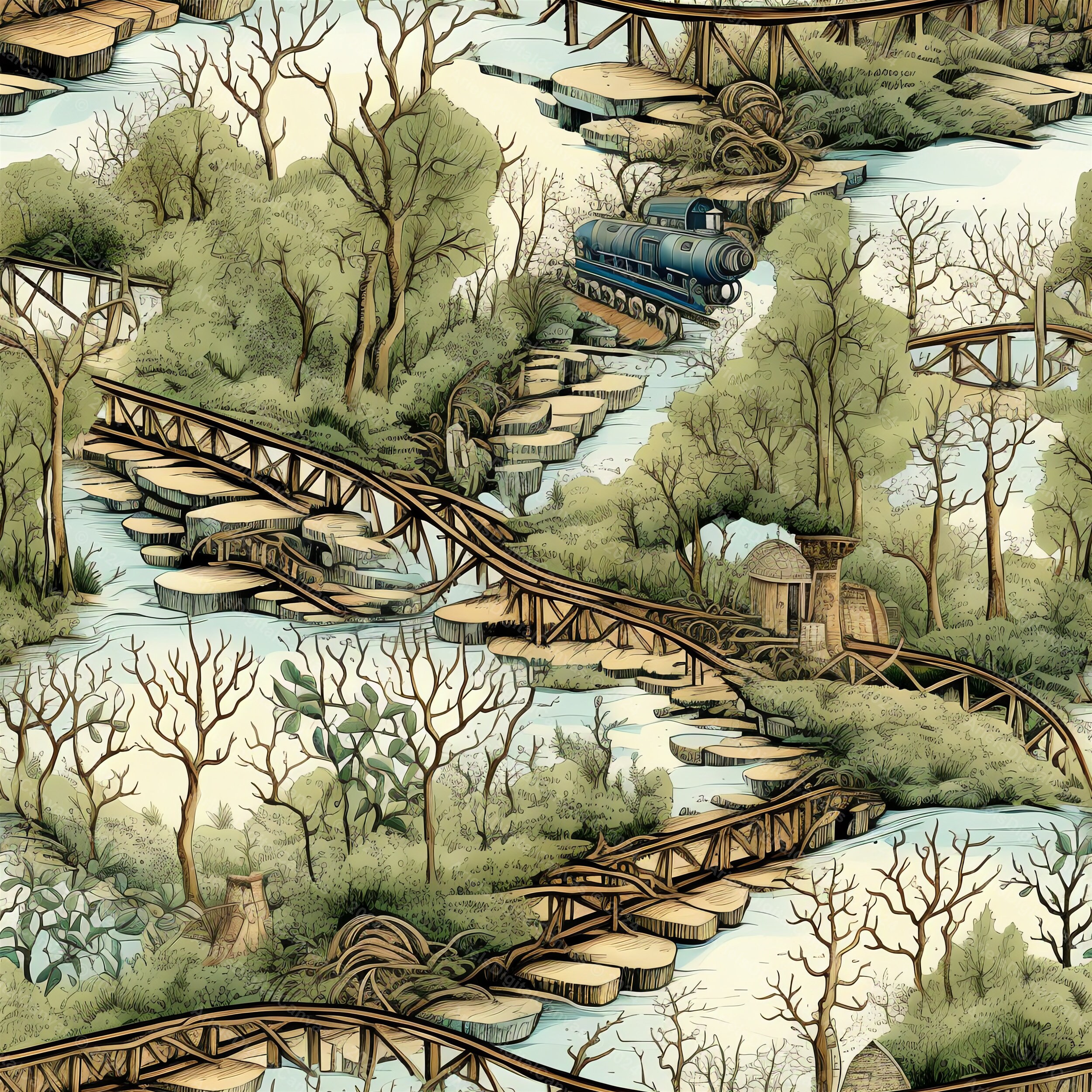 Seamless Vintage Train Track Pattern Design Vibrant Nostalgic Railway ...