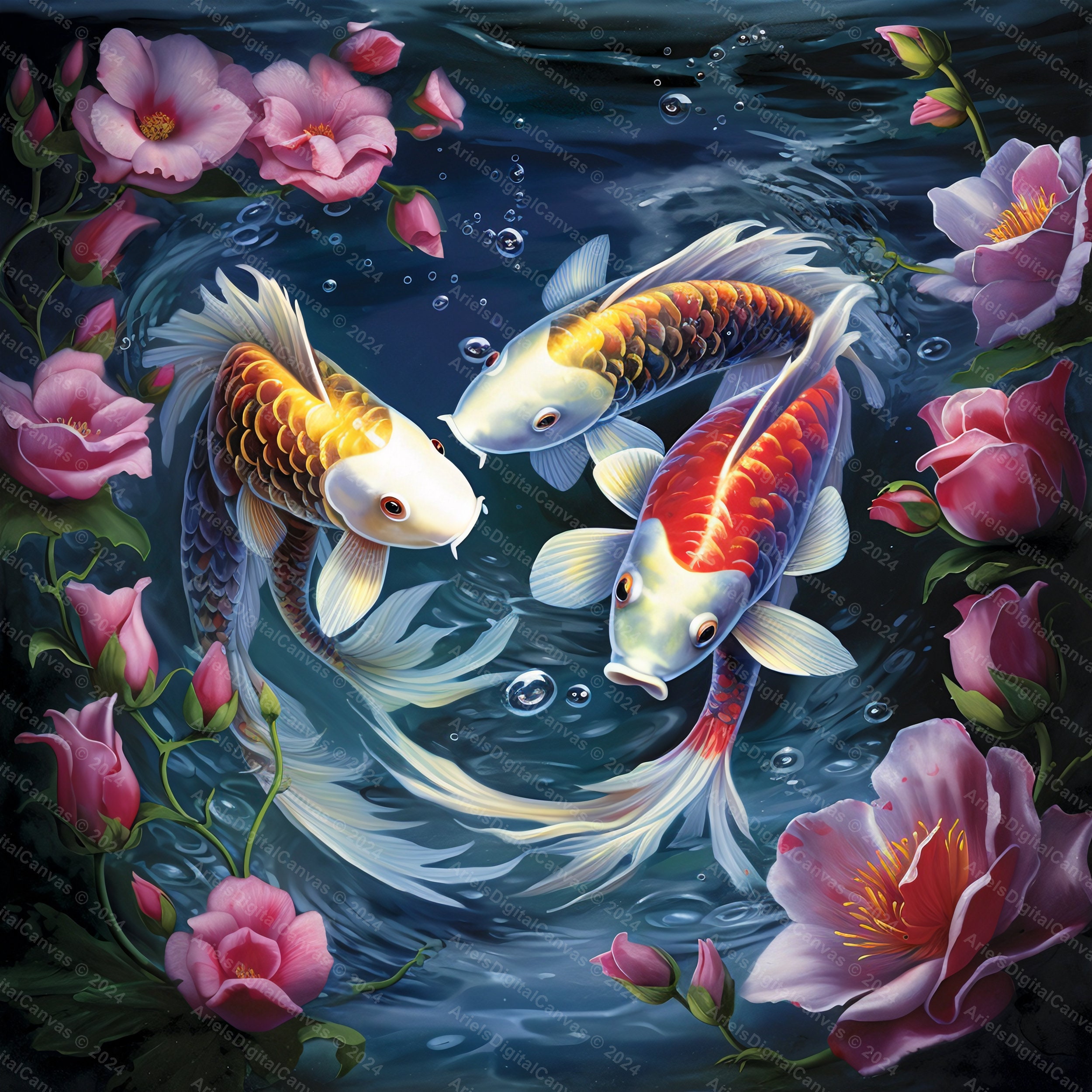 Koi Fish Tales Digital Paper Romantic Valentine's Day Love Inspired ...