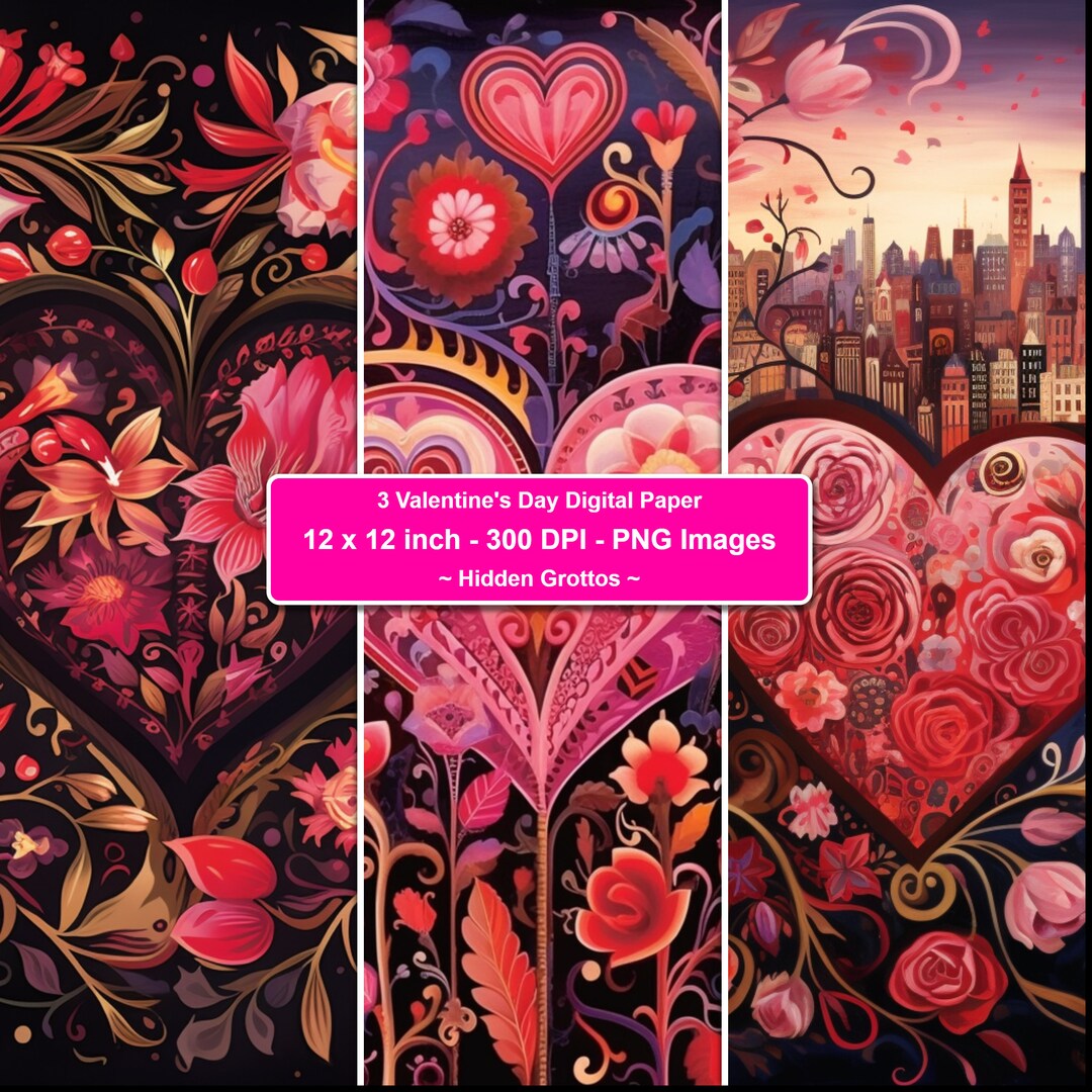 Romantic Valentines Day Digital Paper Love Heart Design Instant ...