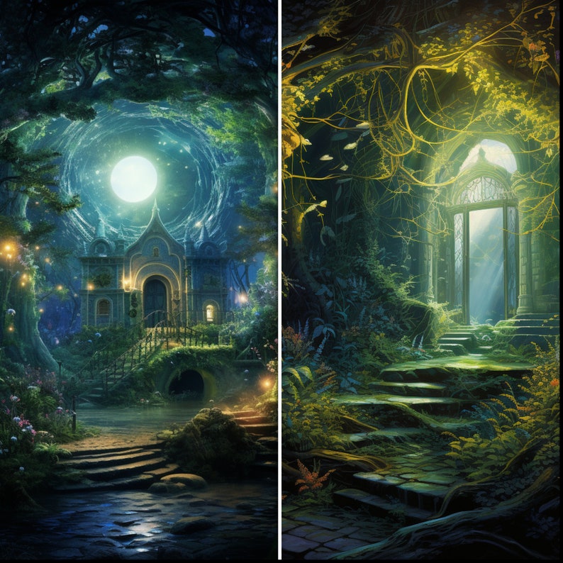 Glowing Bushes Hideaway Digital Paper Unique Fantasy-inspired ...