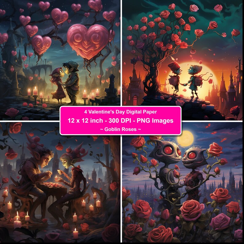 Romantic Goblin Roses Digital Paper Valentine's Day Love Themed ...