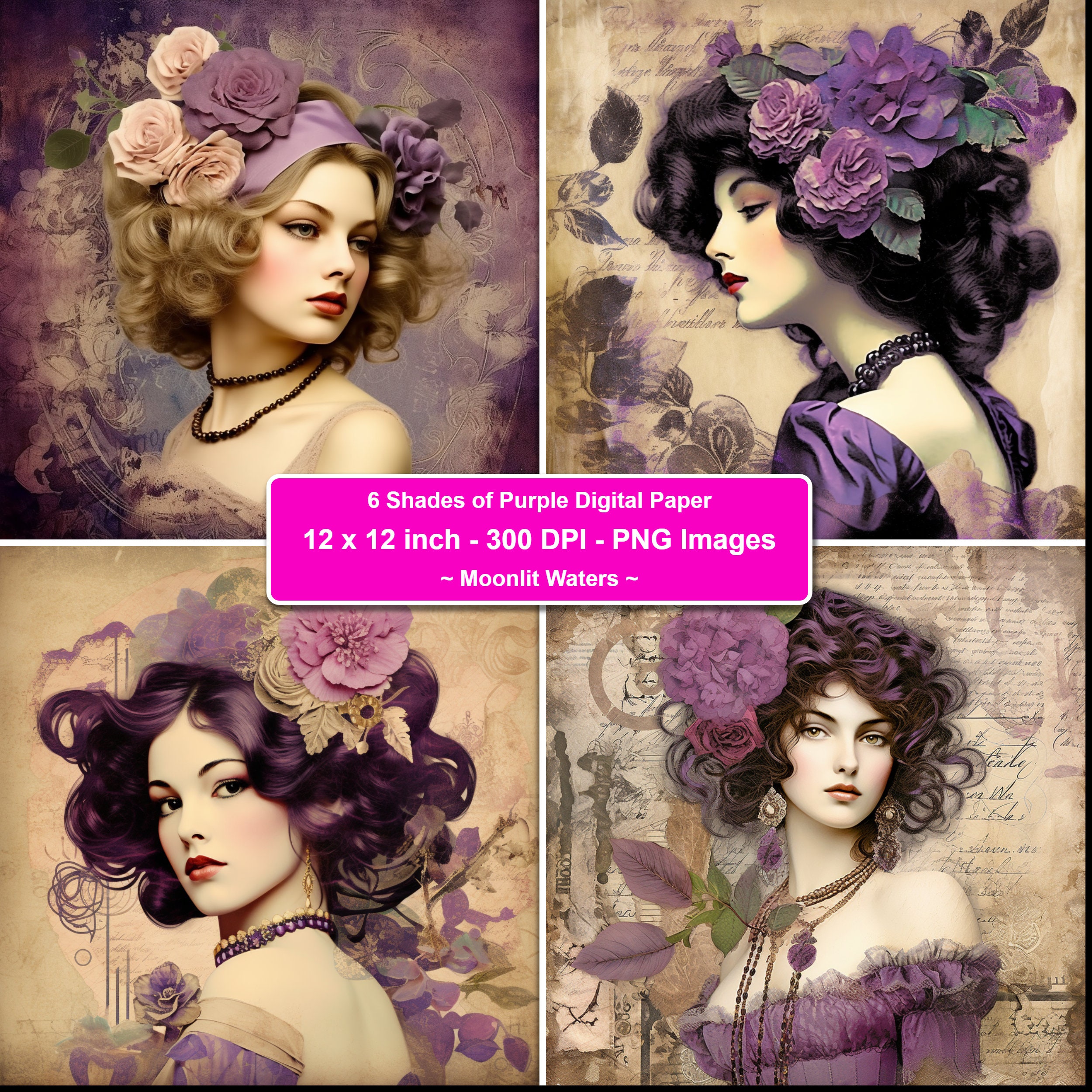 Purple Flowers Floral Designs Scrapbooking Digital Paper Shades of ...