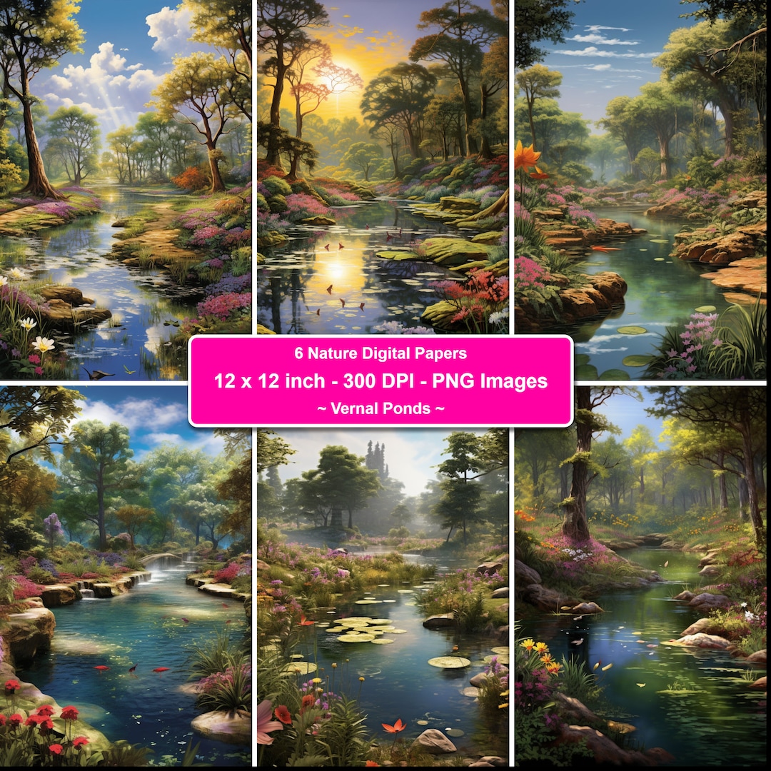 Vernal Ponds Scenery Digital Paper Serene Nature Inspired Design ...