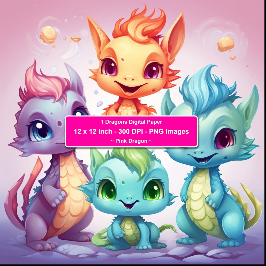 Enchanting Baby Dragons Digital Paper Adorable Mythical Creatures ...