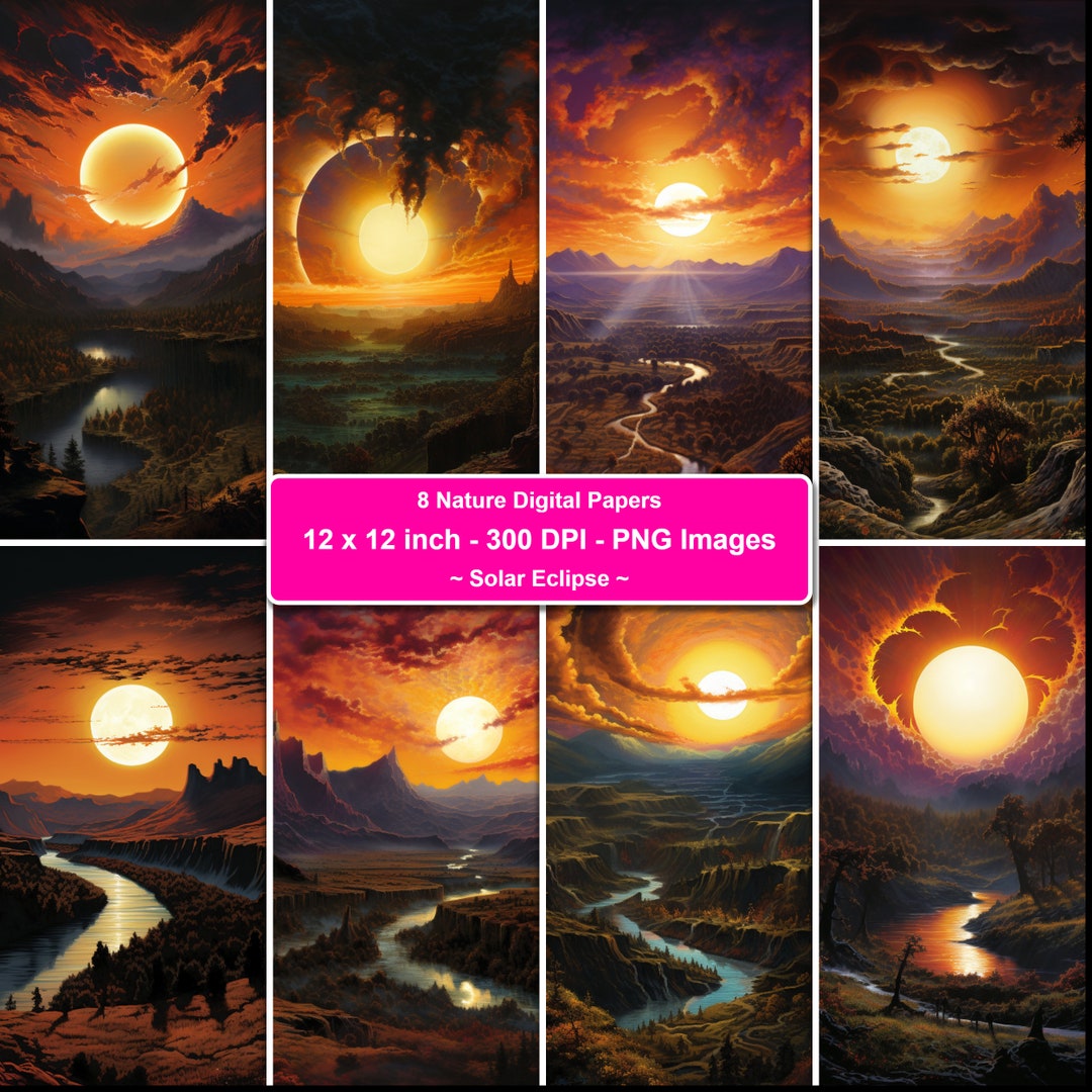 Nature Inspired Solar Eclipse Digital Paper Vibrant Celestial Event ...